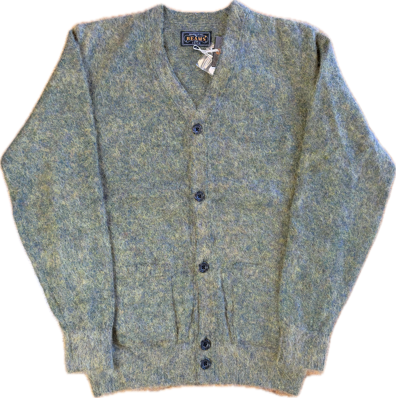 Beams Plus Shaggy Mohair Cardigan – Green Mix – claymoreshop